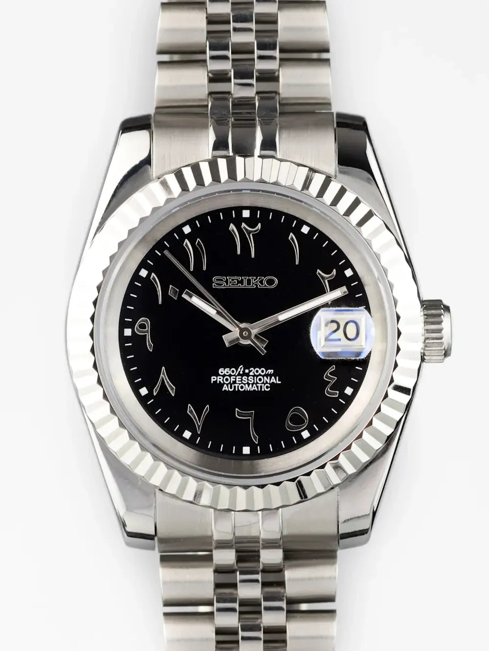 Seiko Mod Datejust watch with Black Arabic Dial – Taki Allure